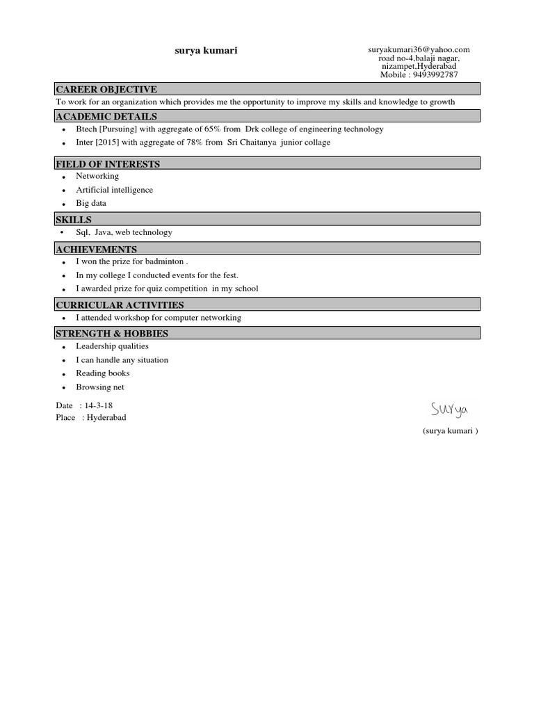 B. TECH RESUME - Professional Resume - 01 PDF | PDF | Computing ...