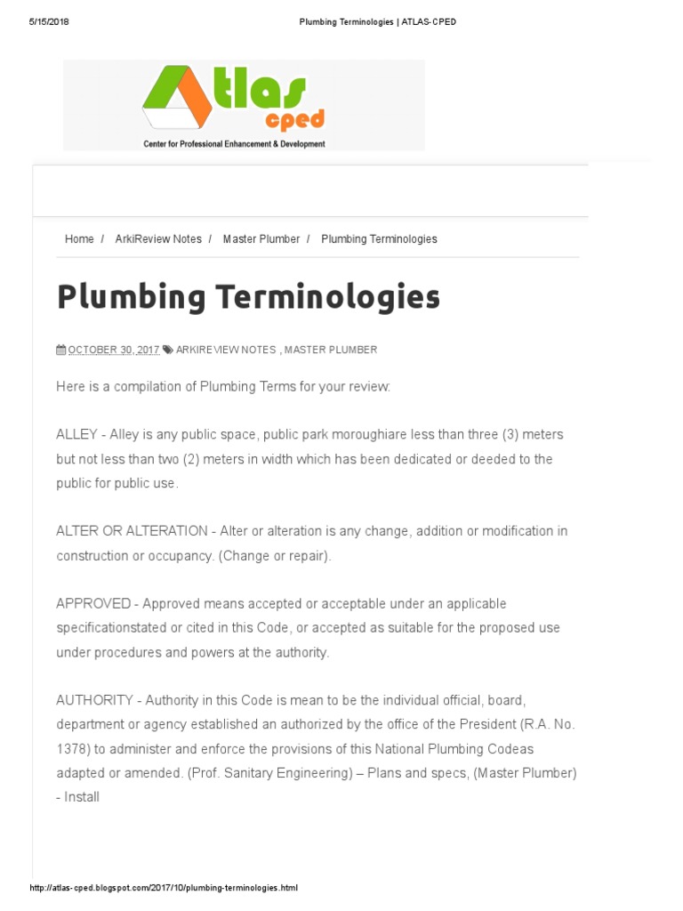Plumbing Terminologies | PDF | Plumbing | Sanitary Sewer