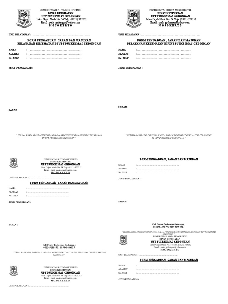 Form Pengaduan Dan Saran | PDF