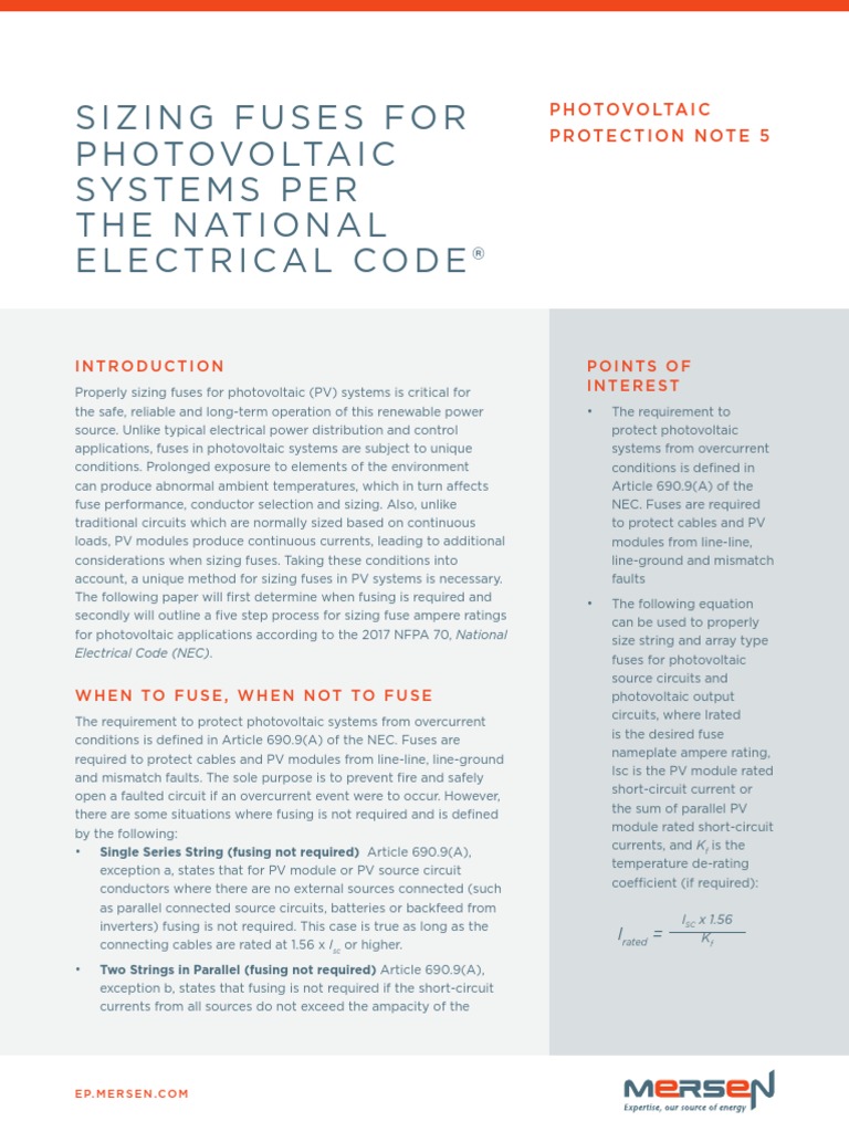MERSEN - Sizing Fuses of PV Systems Per NEC | PDF | Fuse (Electrical) | Photovoltaic System