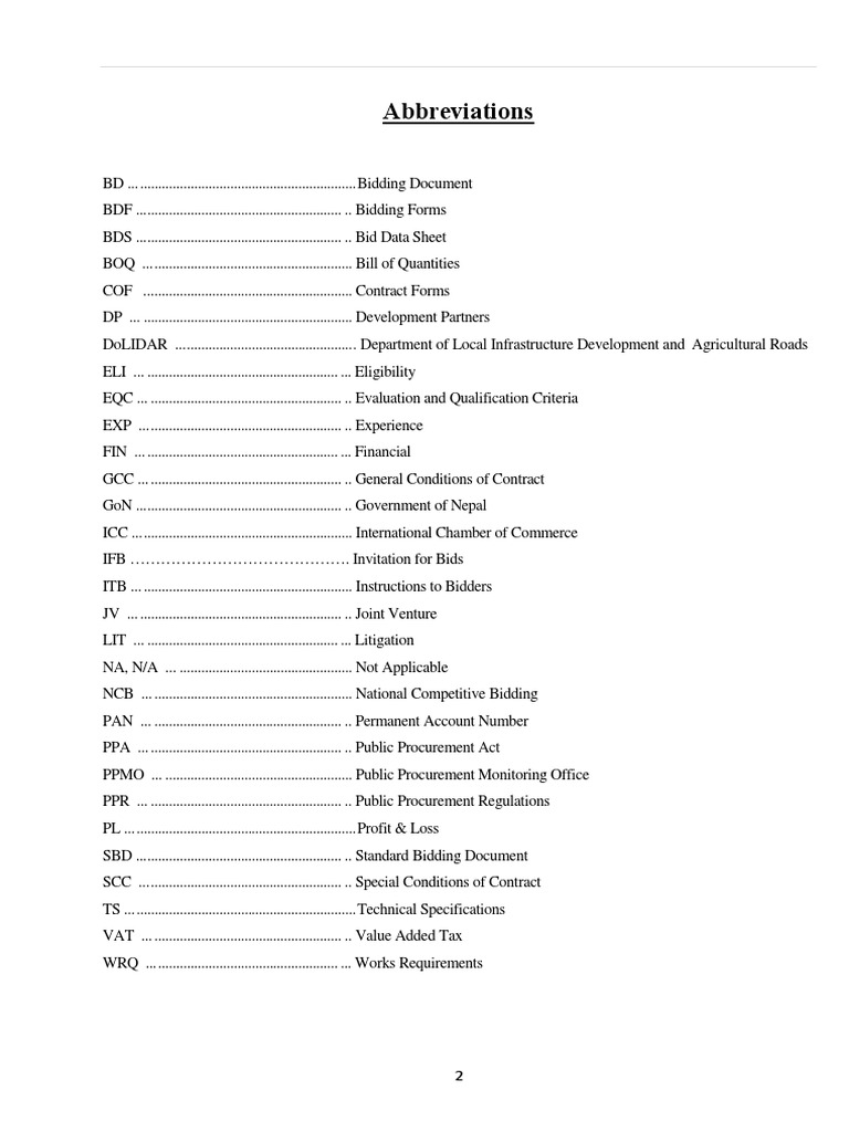 Abbreviations: IFB . Invitation For Bids | PDF | Government | Business