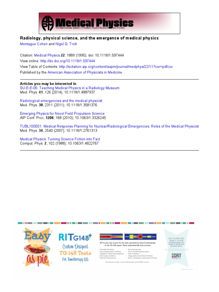 Radiology, Physical Science, and The Emergence of Medical Physics | PDF