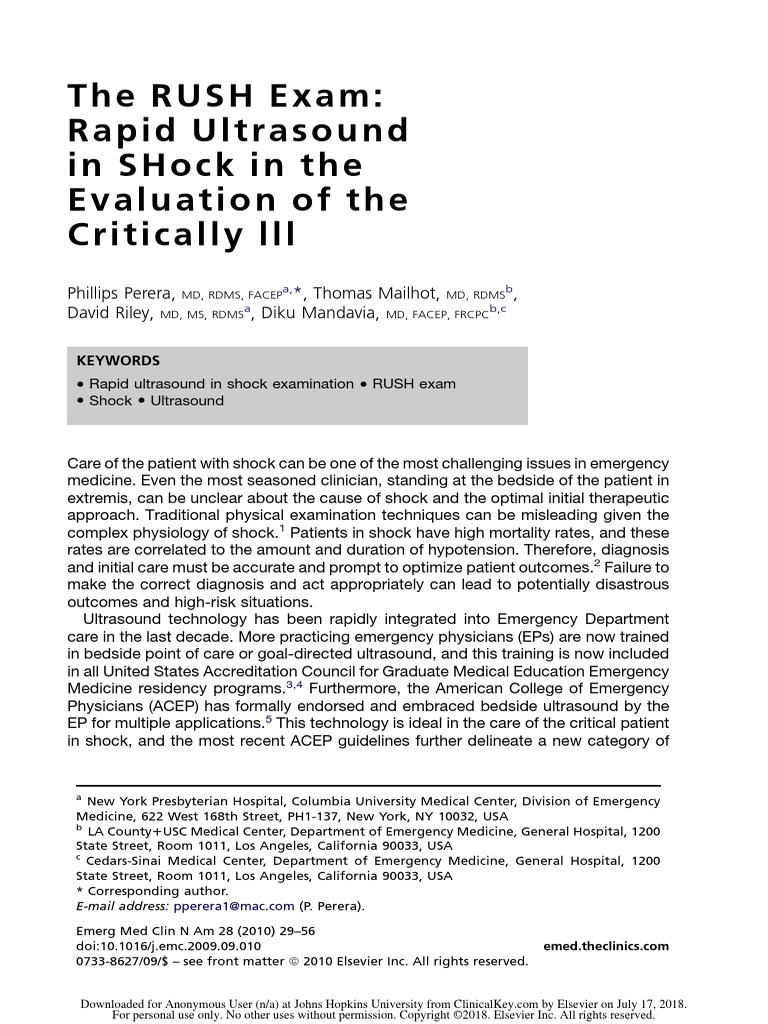 The RUSH Exam - Rapid Ultrasound in SHock in The Evaluation of The ...