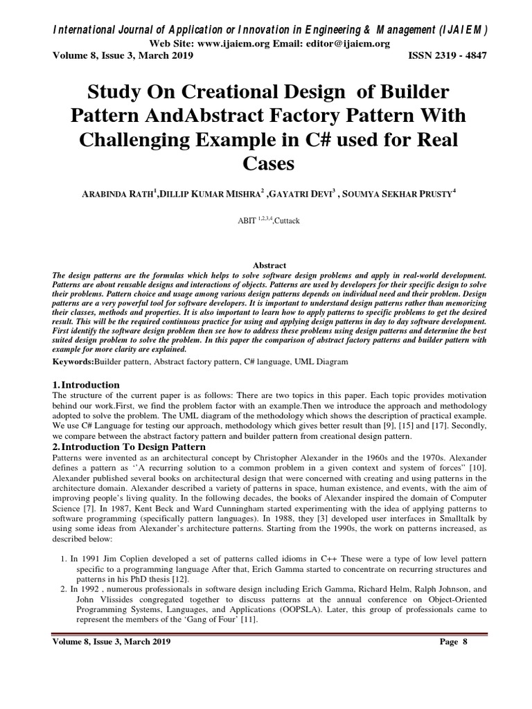 Study On Creational Design of Builder Pattern Andabstract Factory ...