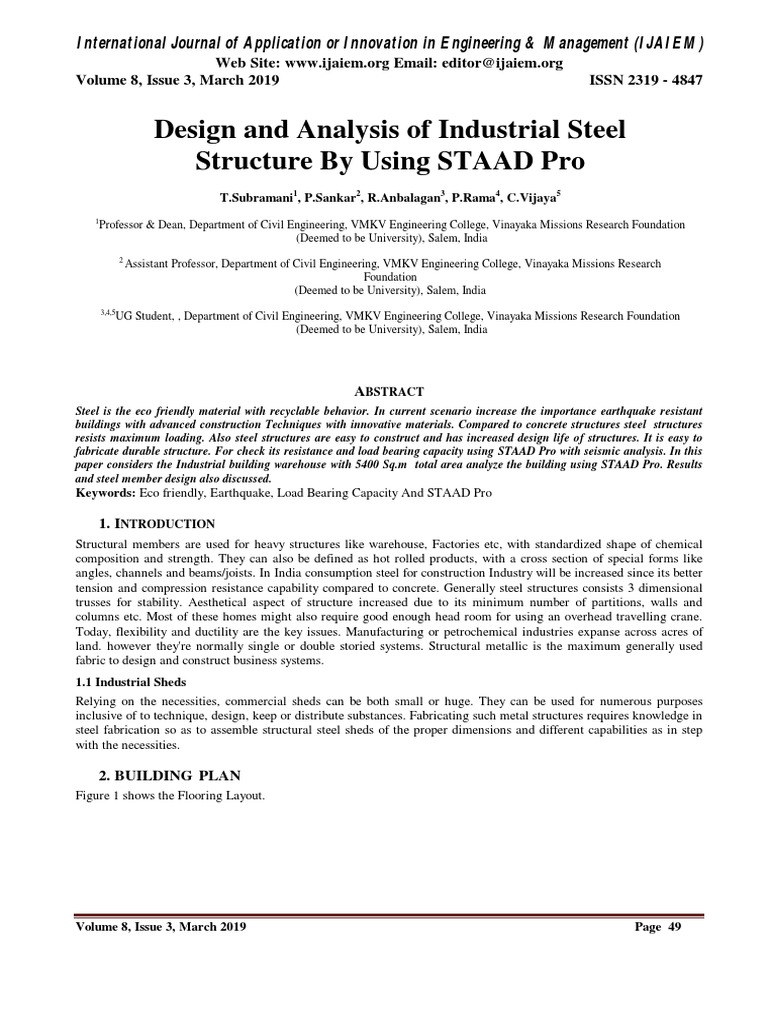Design and Analysis of Industrial Steel Structure by Using STAAD Pro ...
