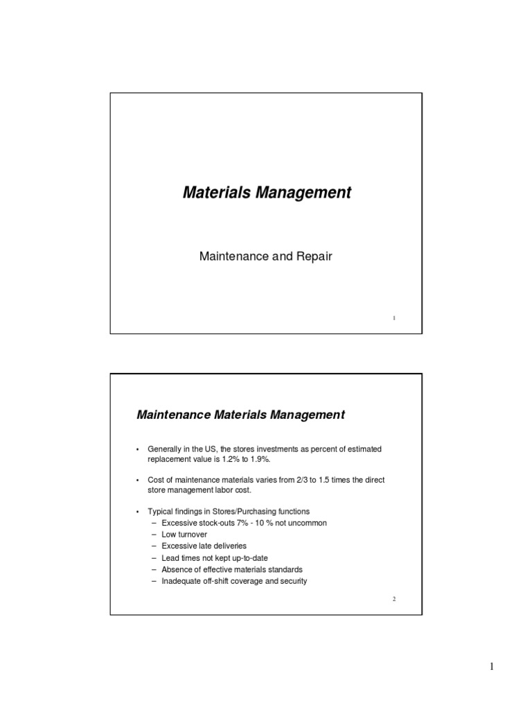 Materials Management: Maintenance and Repair | PDF | Inventory | Warehouse