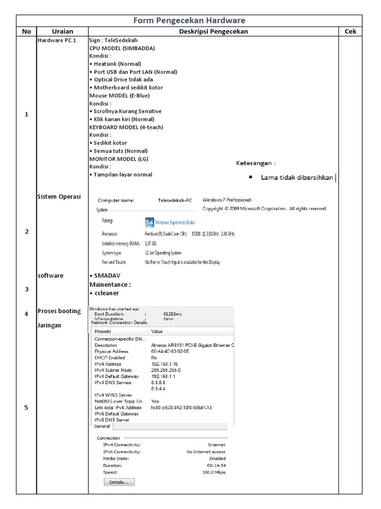 Checklist Pengecekan Hardware PC | PDF