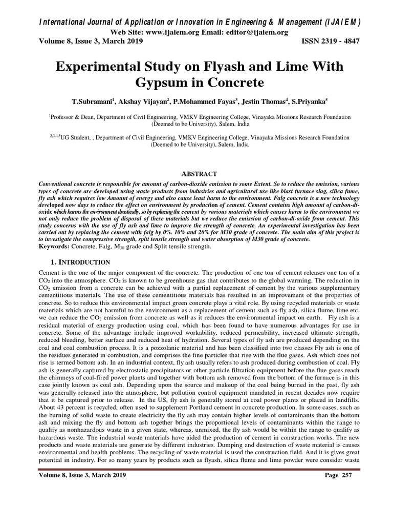 Experimental Study On Flyash and Lime With Gypsum in Concrete | PDF ...