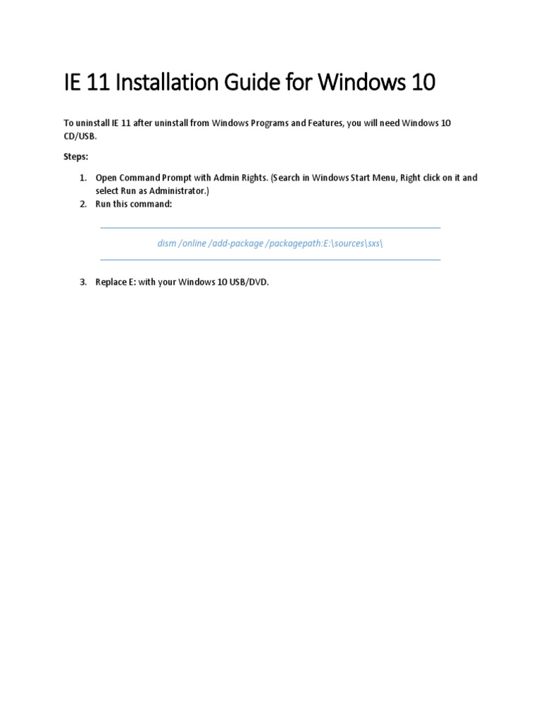 IE 11 Installation Guide For Windows 10 | PDF