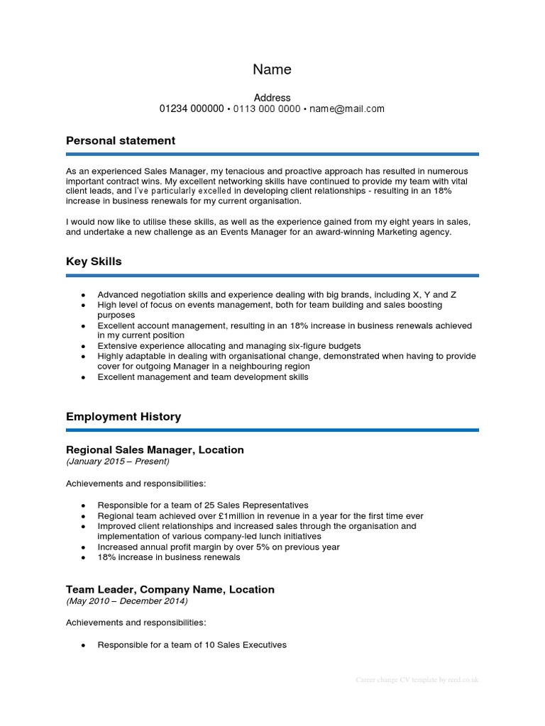 Career Change CV Template | PDF | Gce Advanced Level (United Kingdom ...