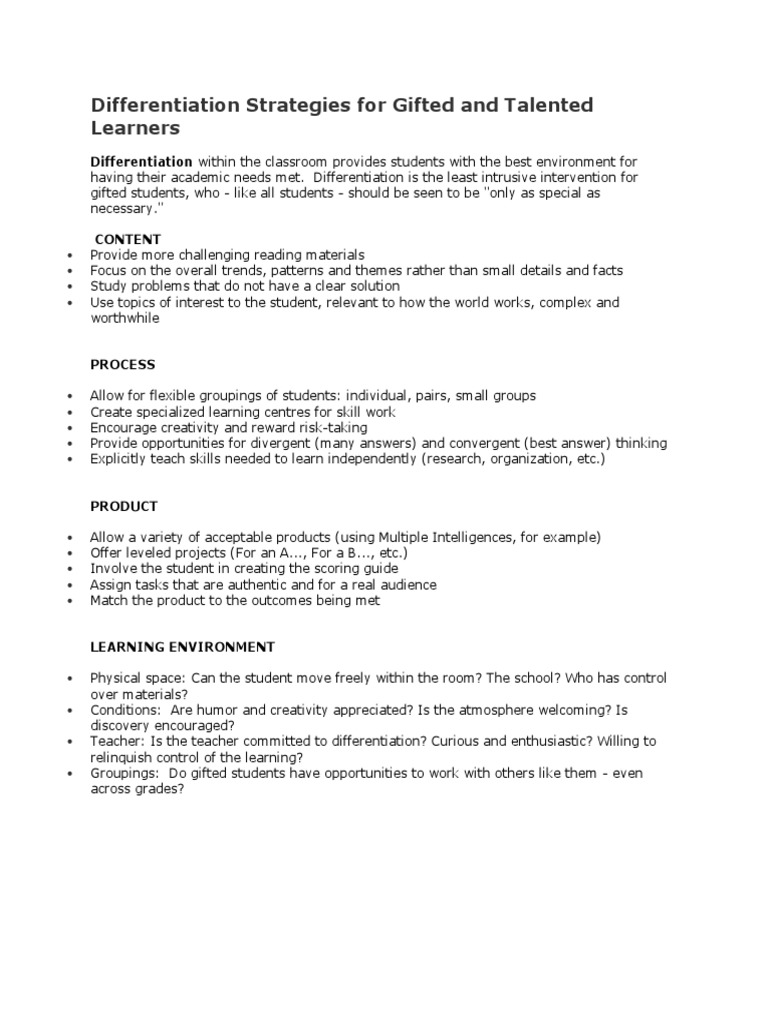 Differentiation and Enrichment Strategies For Gifted Students | PDF ...