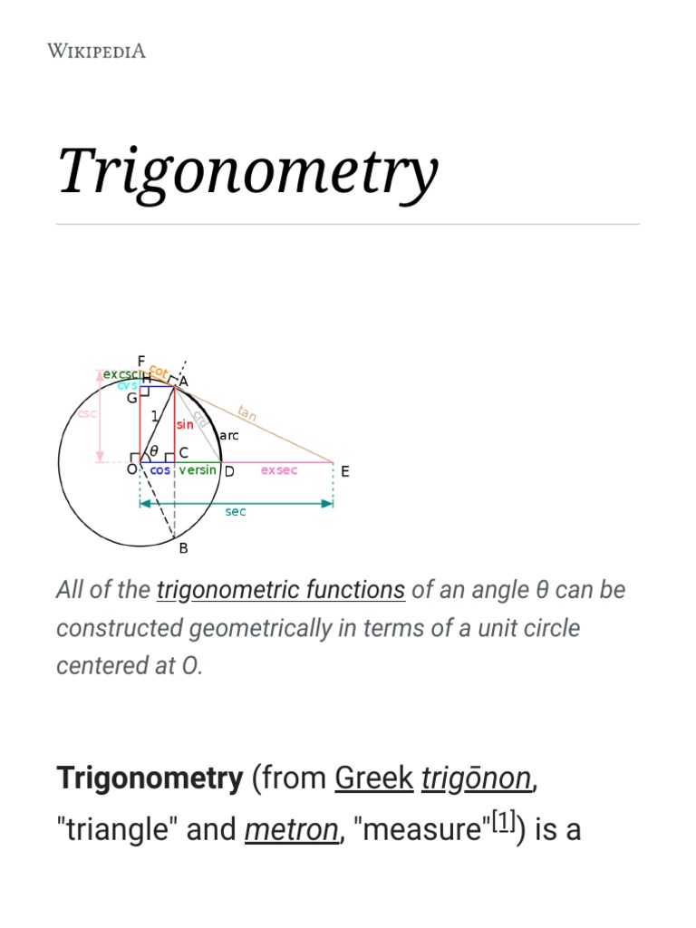 Trigonometry - Wiki | PDF | Trigonometry | Trigonometric Functions