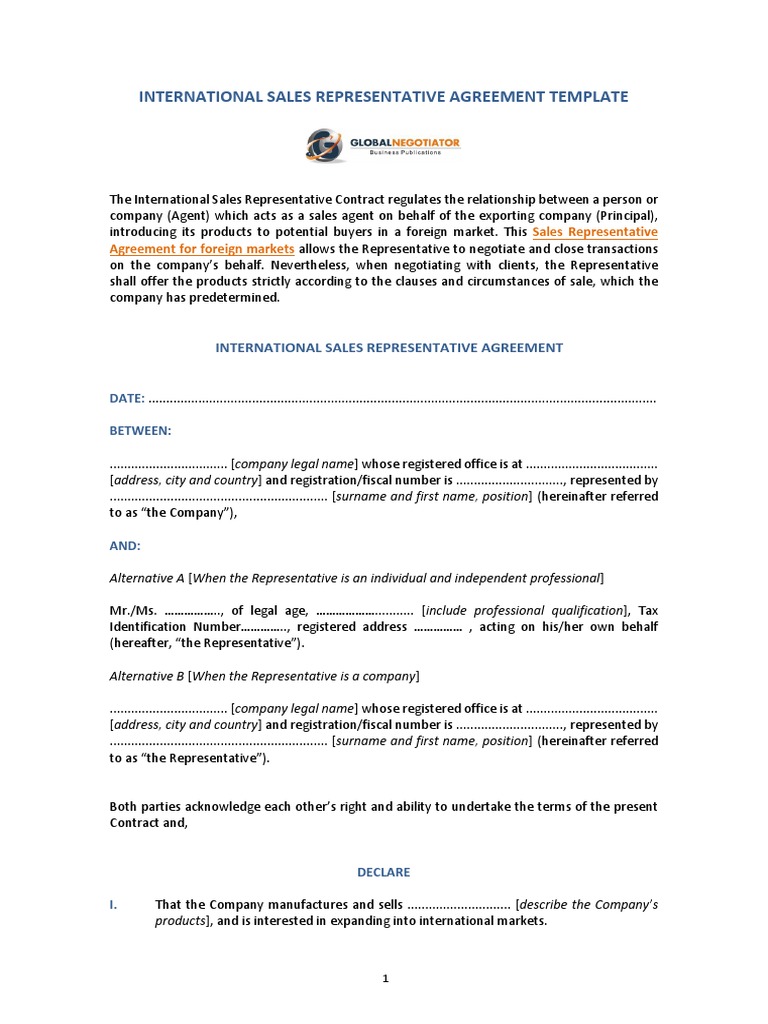 International Sales Representative Agreement Template Sample | PDF ...