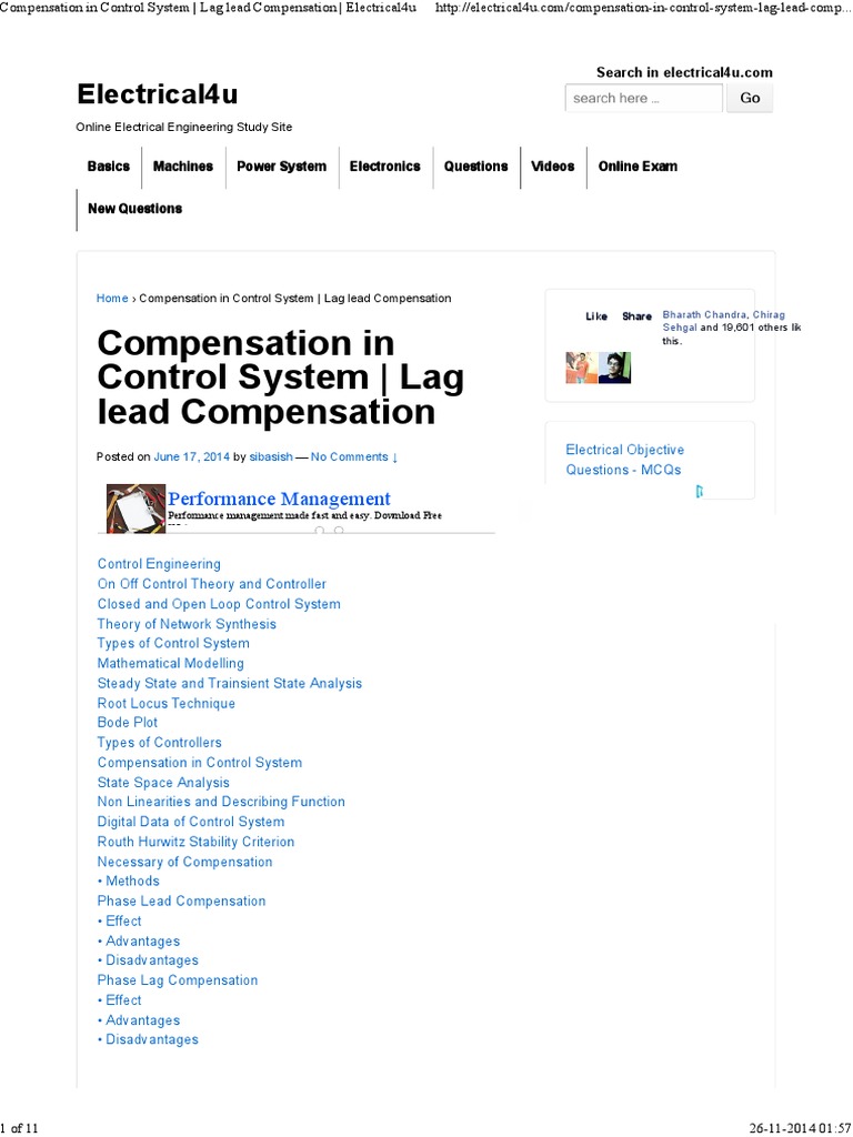 Compensation in Control System - Lag Lead Compensation - Electrical4u ...