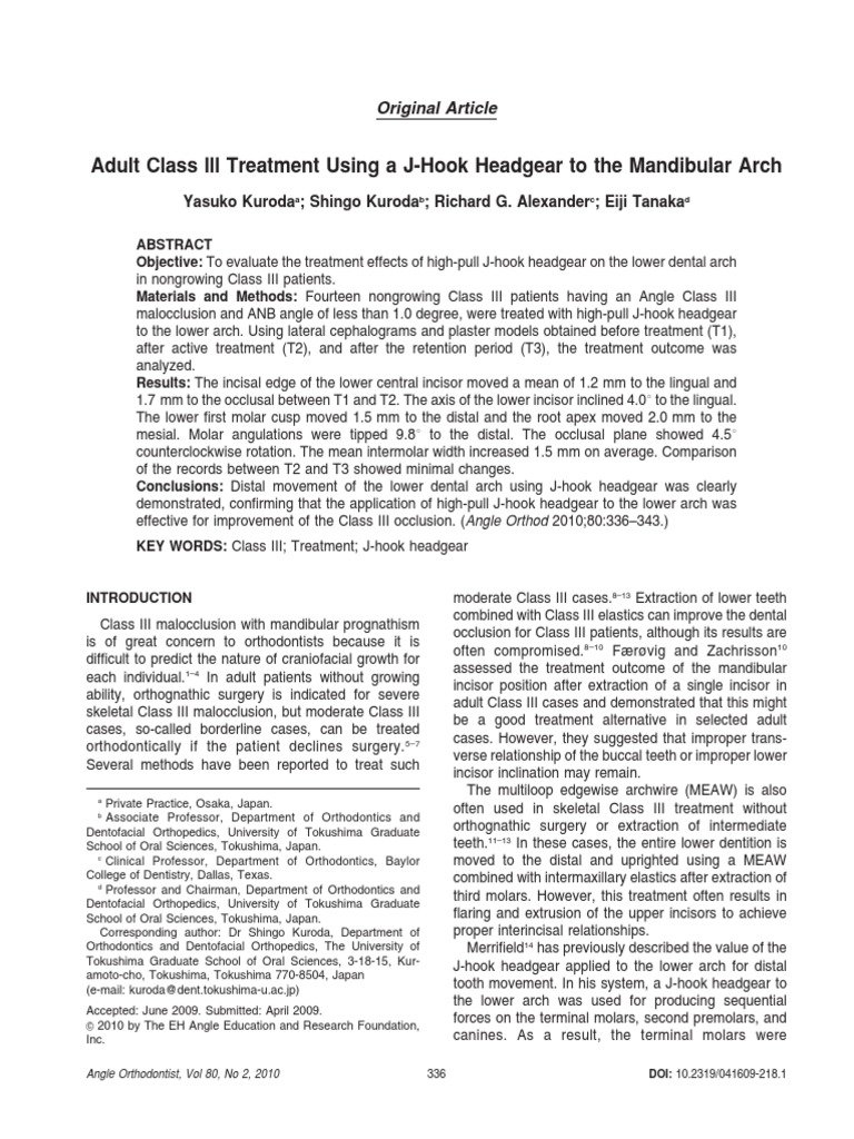 Adult Class LLL Treatment Using A J-Hook Headgear To The Mandibular ...