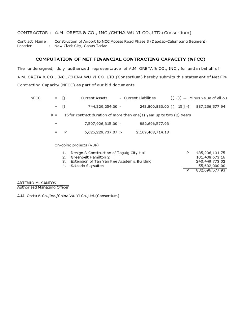 Computation of Net Financial Contracting Capacity (NFCC) | PDF