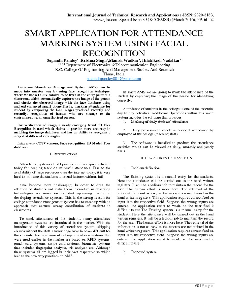 Smart Application For Attendance Marking System Using Facial Recognition | PDF | Eigenvalues And ...