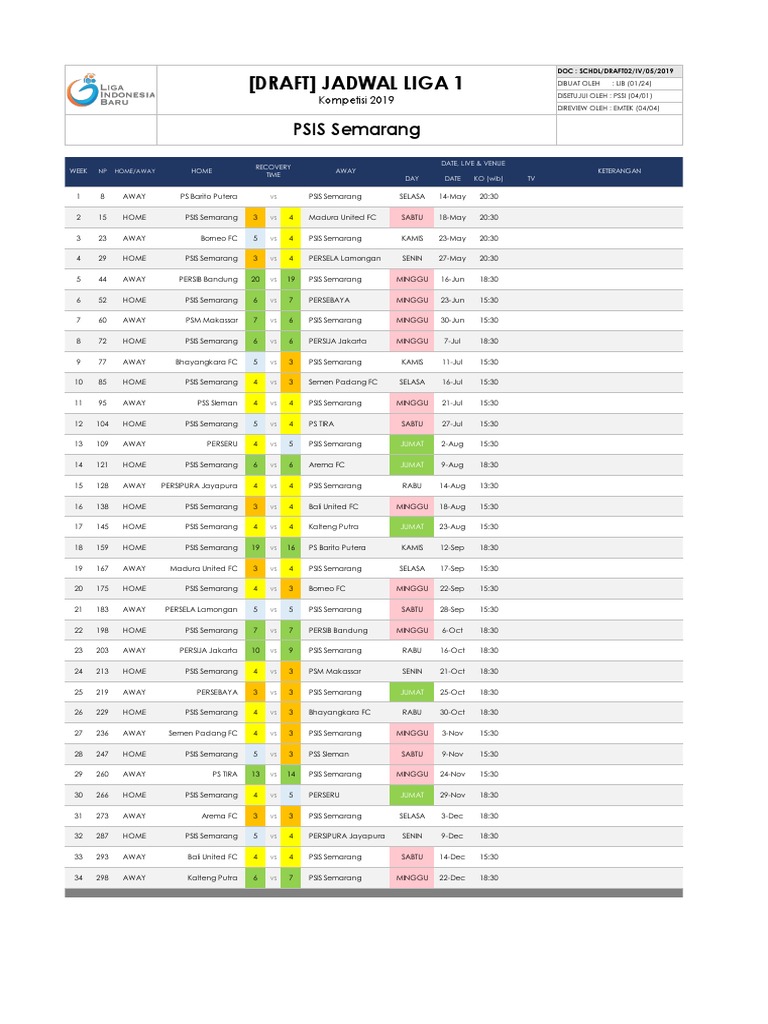 Draft Jadwal Psis Semarang | PDF | Sports Clubs | Sports Organisations