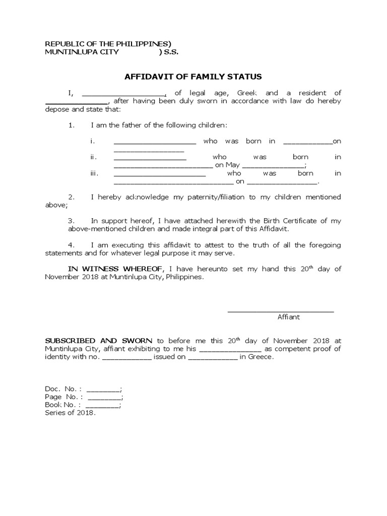 Affidavit of Family Status | PDF