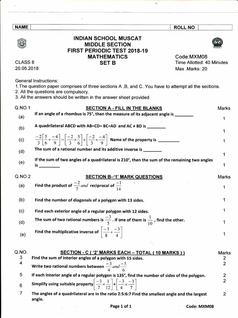 Class 8-Maths-Set B | PDF | Convex Geometry | Polytopes