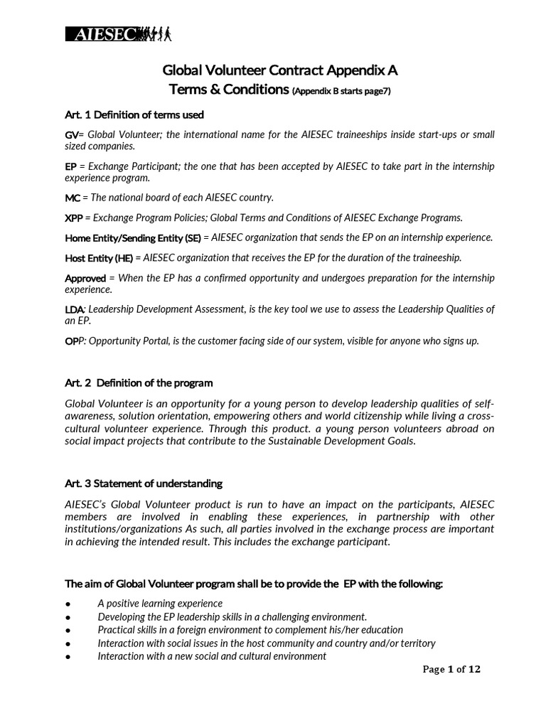 Global Volunteer Contract Appendix (XPPS) | PDF | Travel Visa ...