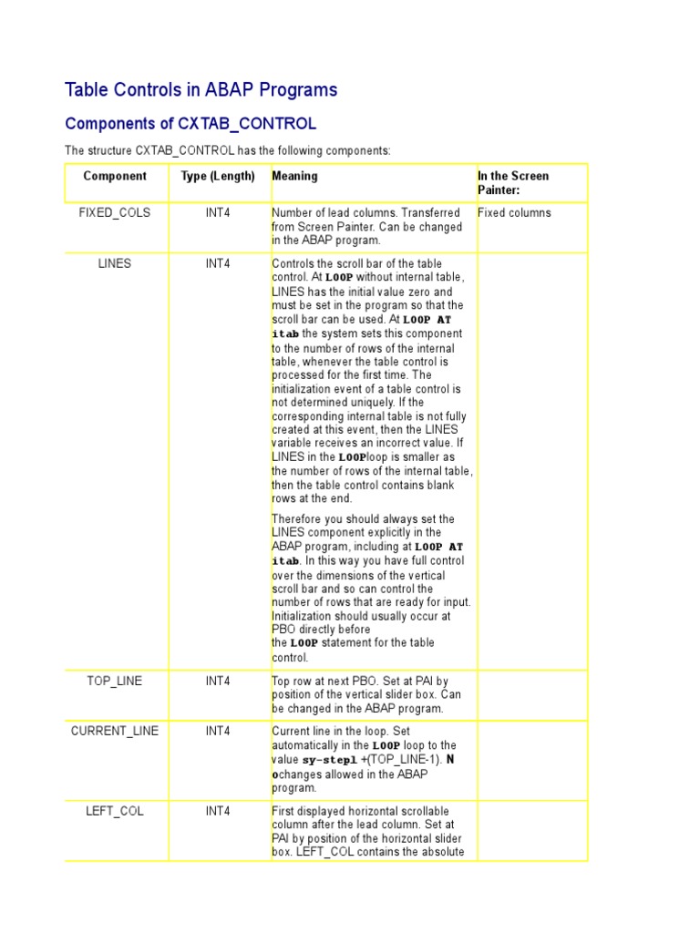 Table Controls in ABAP Programs | PDF | Control Flow | Computer Data