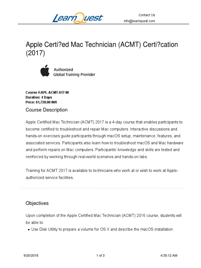 Apple Certified Mac Technician ACMT Certification 2017 9-20-2018!4!35 ...