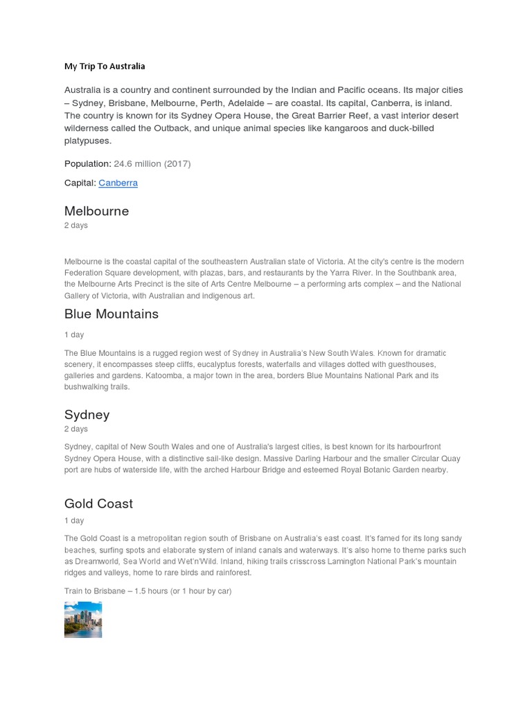 Melbourne: My Trip To Australia | Download Free PDF | Sydney | Brisbane