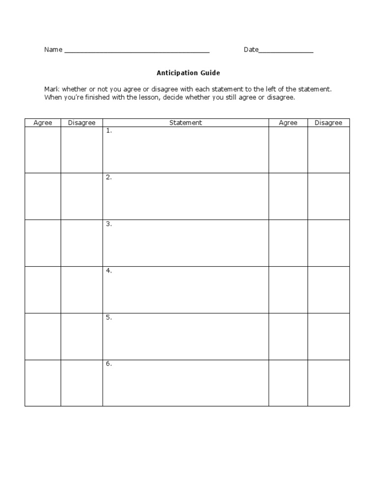 Anticipation Guide Template | PDF