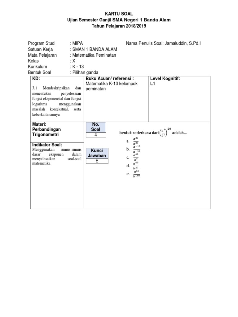 Contoh Kartu Soal | PDF