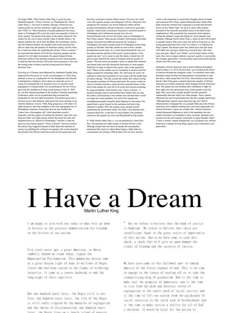 I Have A Dream-Martin Luther King | PDF | Martin Luther King Jr. | Justice