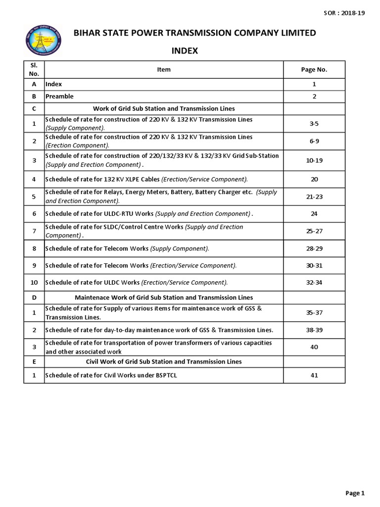 BSPTCL SOR For 2018-19 Dt. 08.10.2018-Final | PDF | Deep Foundation ...