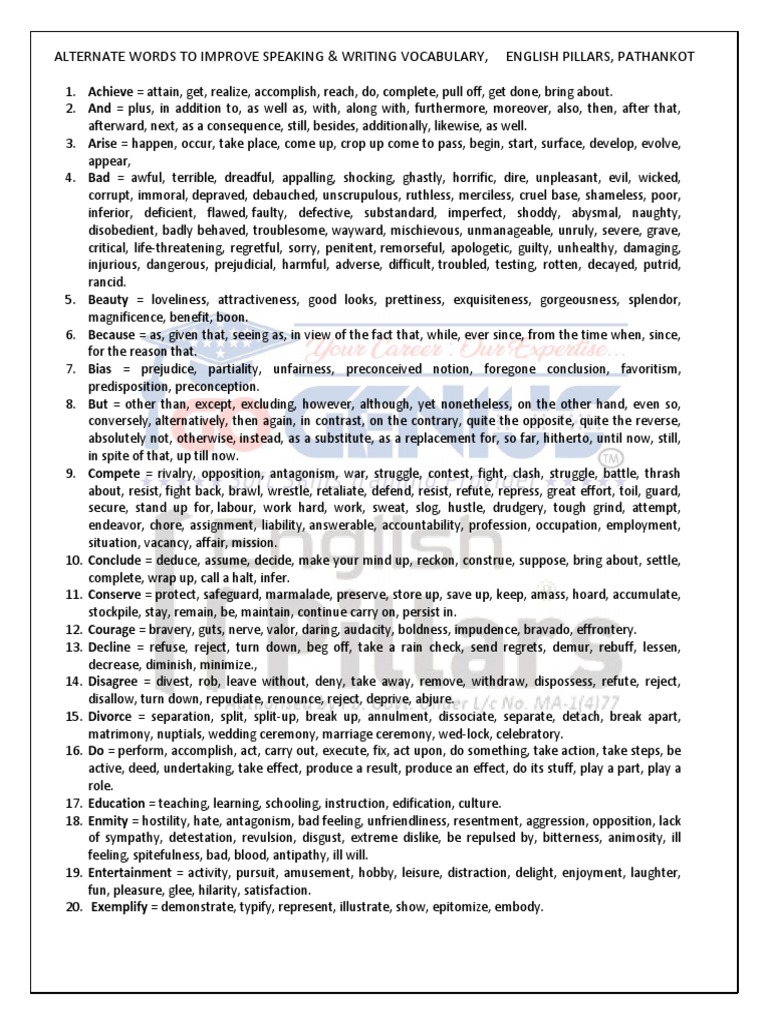 9 Bands Synonyms For Ielts Speaking and Writing Modules | PDF ...