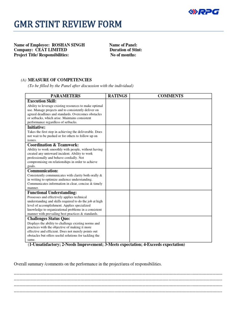 GMR Stint Review Form | PDF | Psychological Concepts | Behavioural Sciences