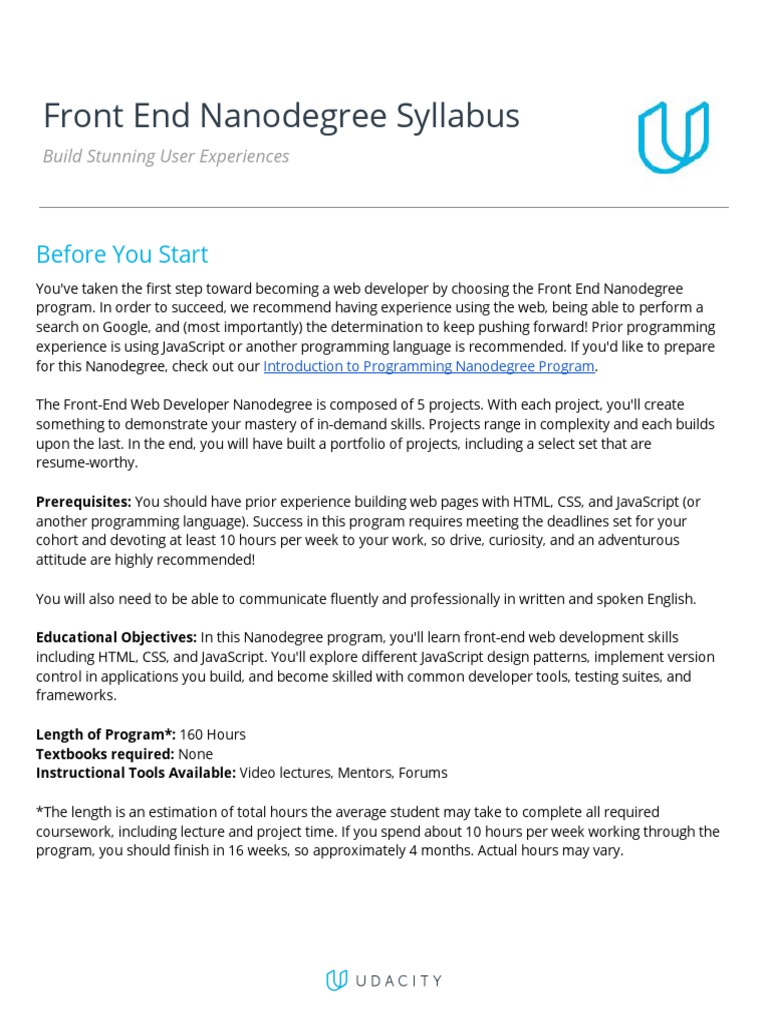 Front End Nanodegree Syllabus Overview | PDF | Ajax (Programming ...