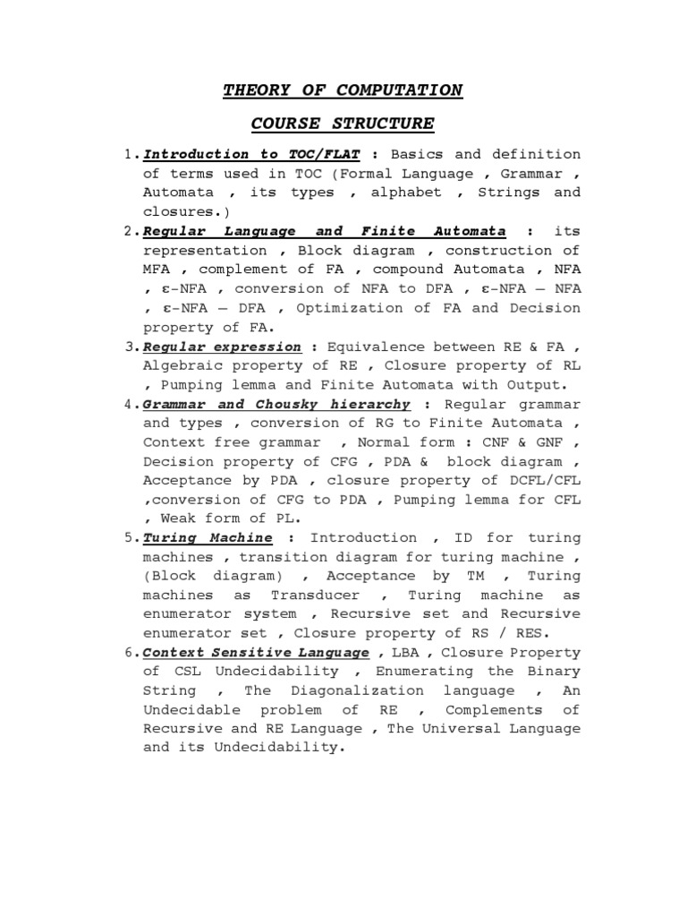 TOC Course Structure Overview | PDF