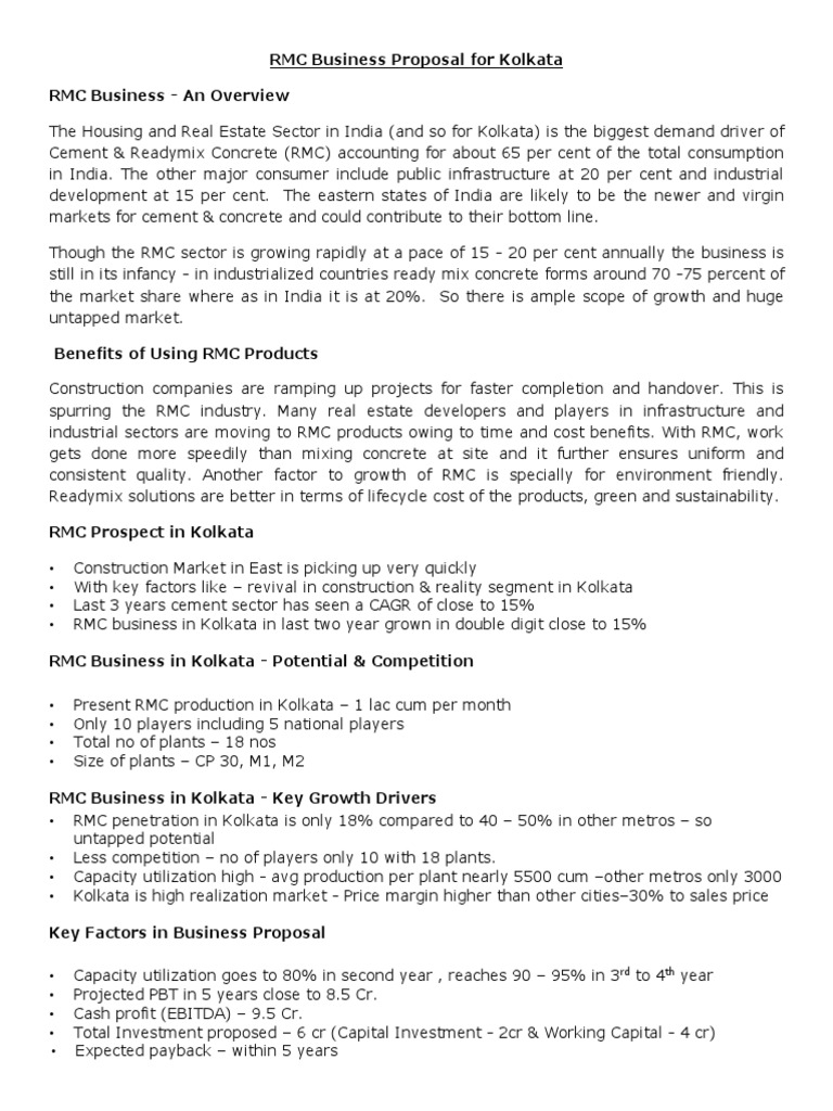 RMC Business Proposal For Kolkata RMC Business - An Overview | PDF ...