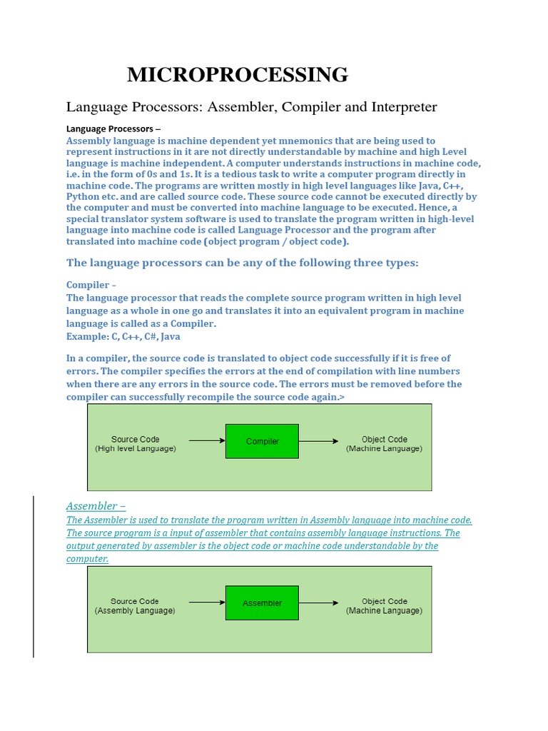 Microprocessing: Language Processors: Assembler, Compiler and ...