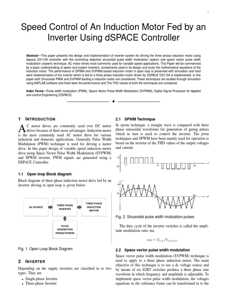Speed Control of An Induction Motor Fed by An Inverter Using dSPACE ...