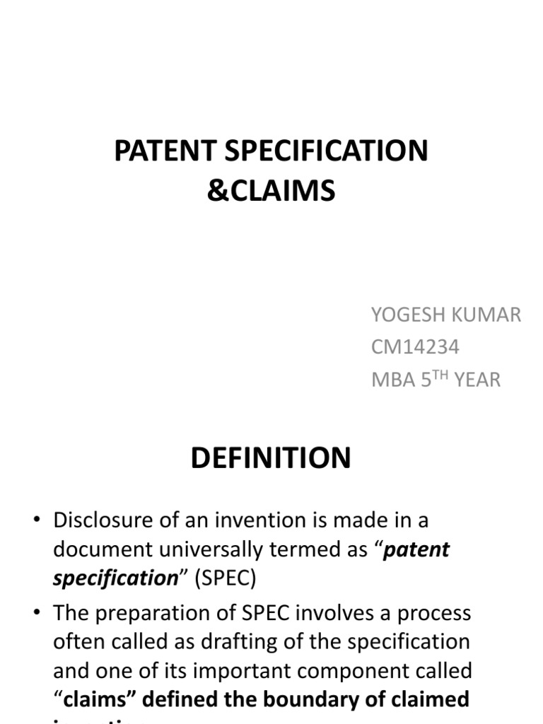 Patent Specification &claims | PDF | Patent Claim | Patent