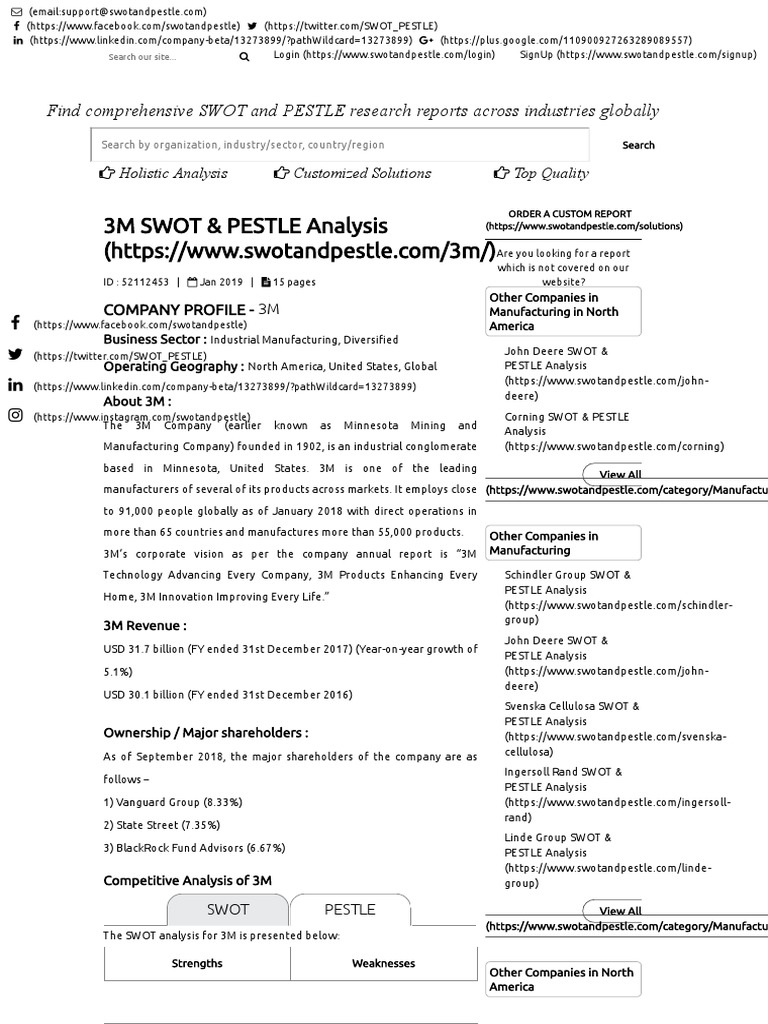 3m Swot & Pestle Analysis - Swot & | PDF | Mergers And Acquisitions | Swot Analysis