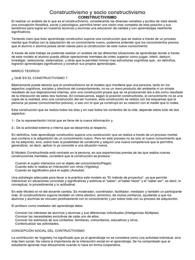 Constructivismo y Socioconstructivismo | PDF | Constructivismo (filosofía de la educación ...