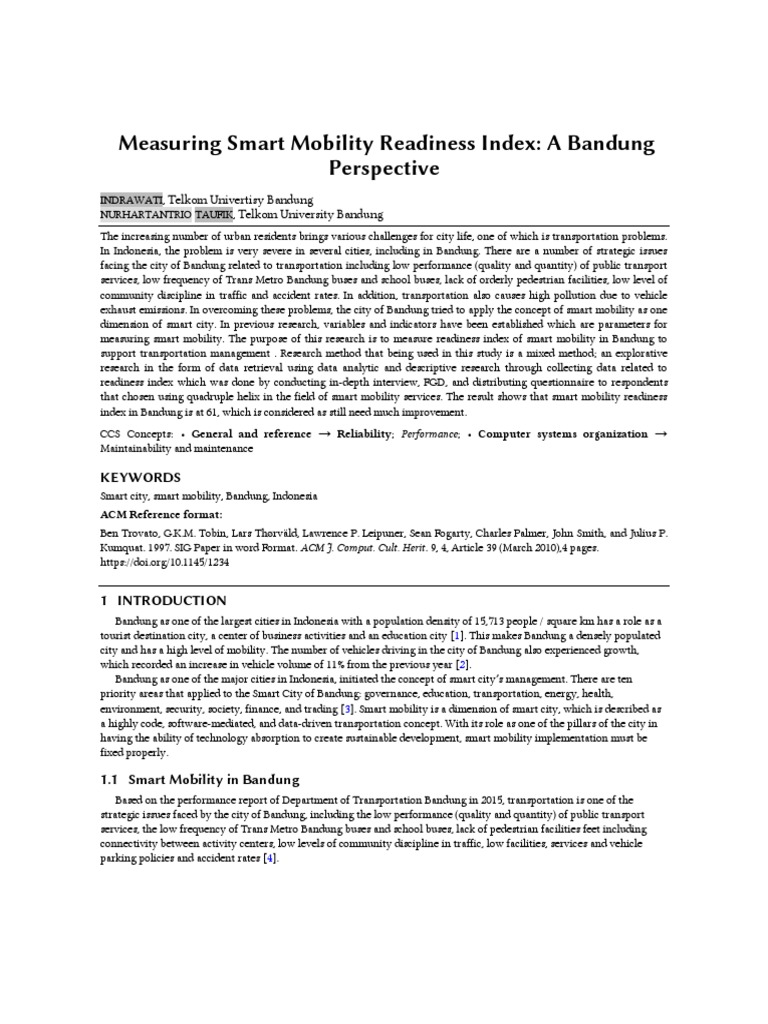 Measuring Smart Mobility Readiness Index | PDF | Transport | City