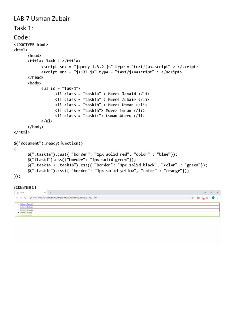 LAB 7 Usman Zubair Task 1: Code | PDF | Human–Computer Interaction | Cyberspace