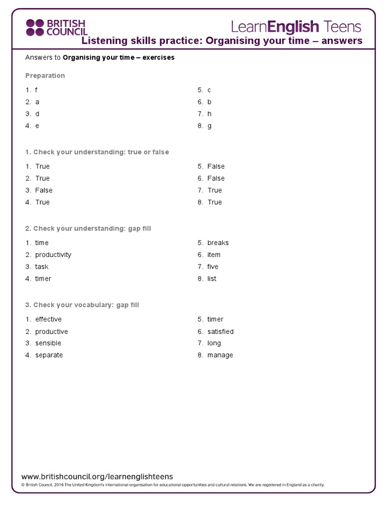 Time Management Practice Answers | PDF
