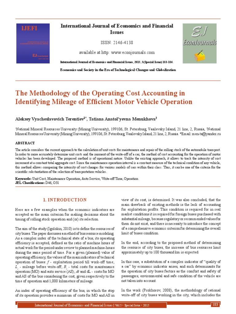 The Methodology of The Operating Cost Accounting in Identifying Mileage ...