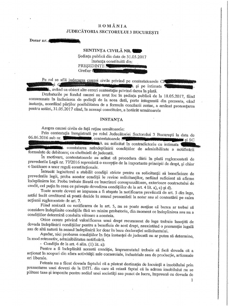 Sentinta Judecatoria Sector 3 Bucuresti Darea in Plata Dosar 14296 Impreviziune Nedefinitiva | PDF