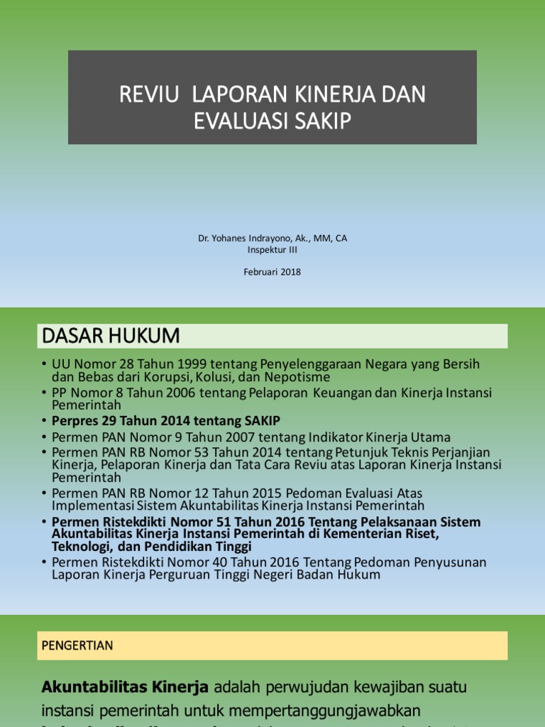 Reviu Laporan Kinerja Dan Evaluasi Sakip: Dr. Yohanes Indrayono, Ak ...