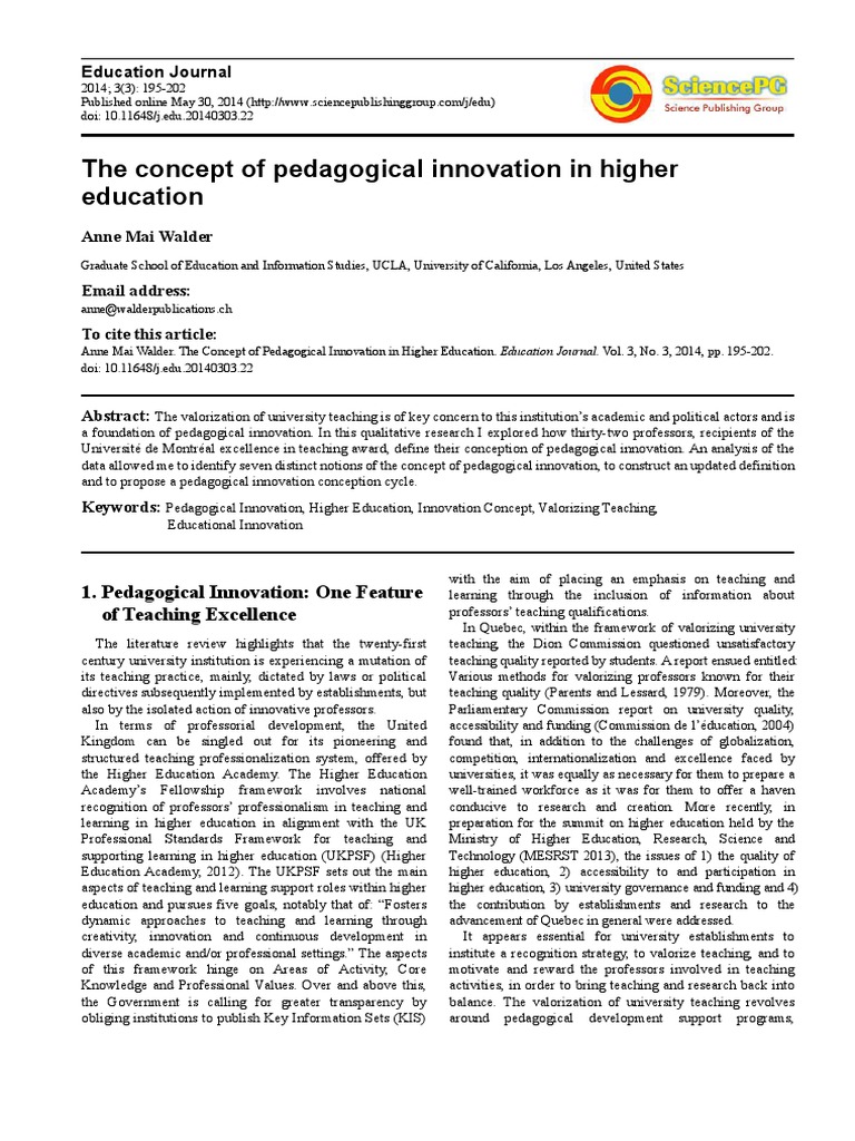 The Concept of Pedagogical Innovation in Higher Education | PDF ...