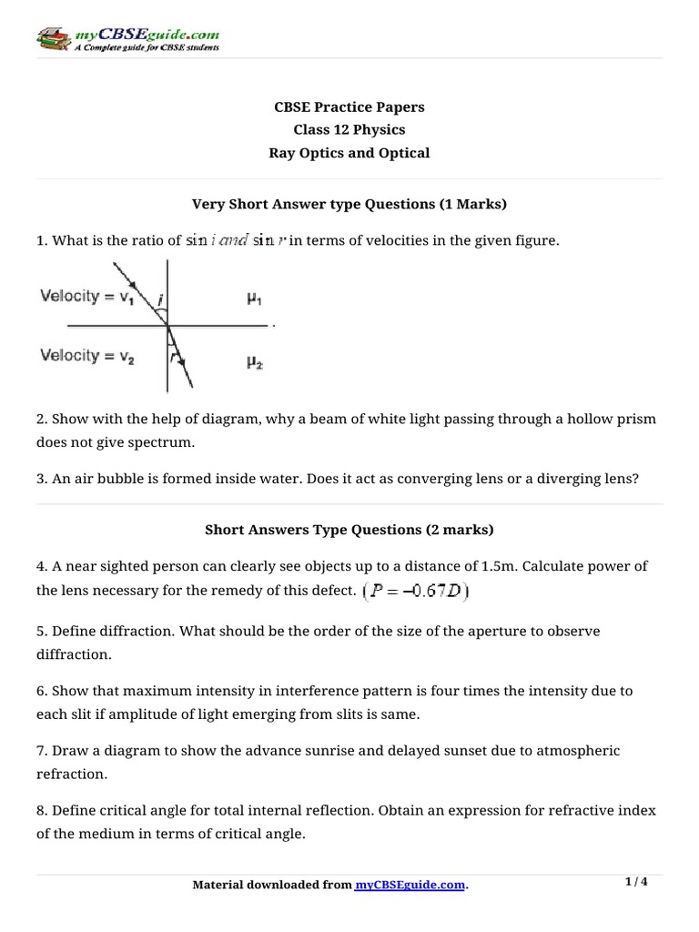 12 Physics Impq Ch06 Mix | PDF | Lens (Optics) | Diffraction